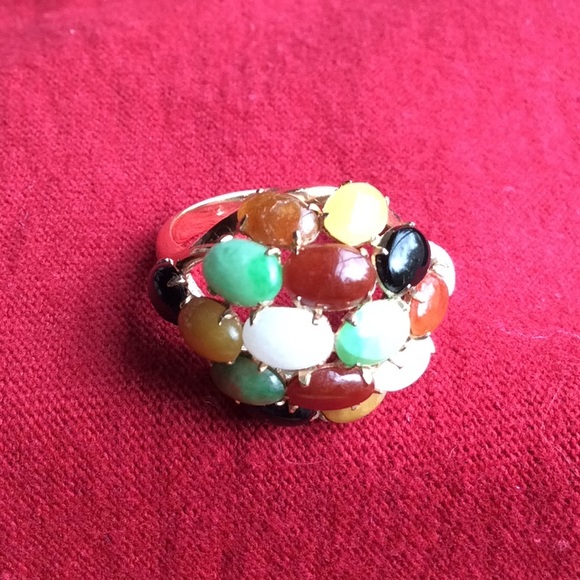 Jewelry | 14k Gold With 16 Jade Stones Ring Cluster 7 | Poshmark